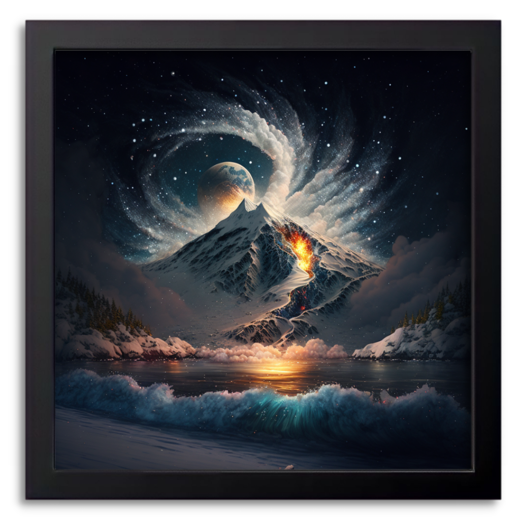 Volcanic Eruption: Moonlit Waterscape - Drawify